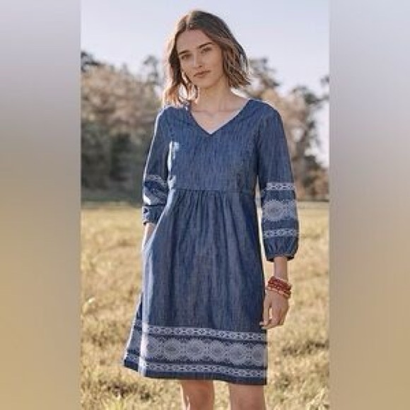 J. Jill | Dresses | J Jill Denim Dress With Embroidery L Western Boho ...